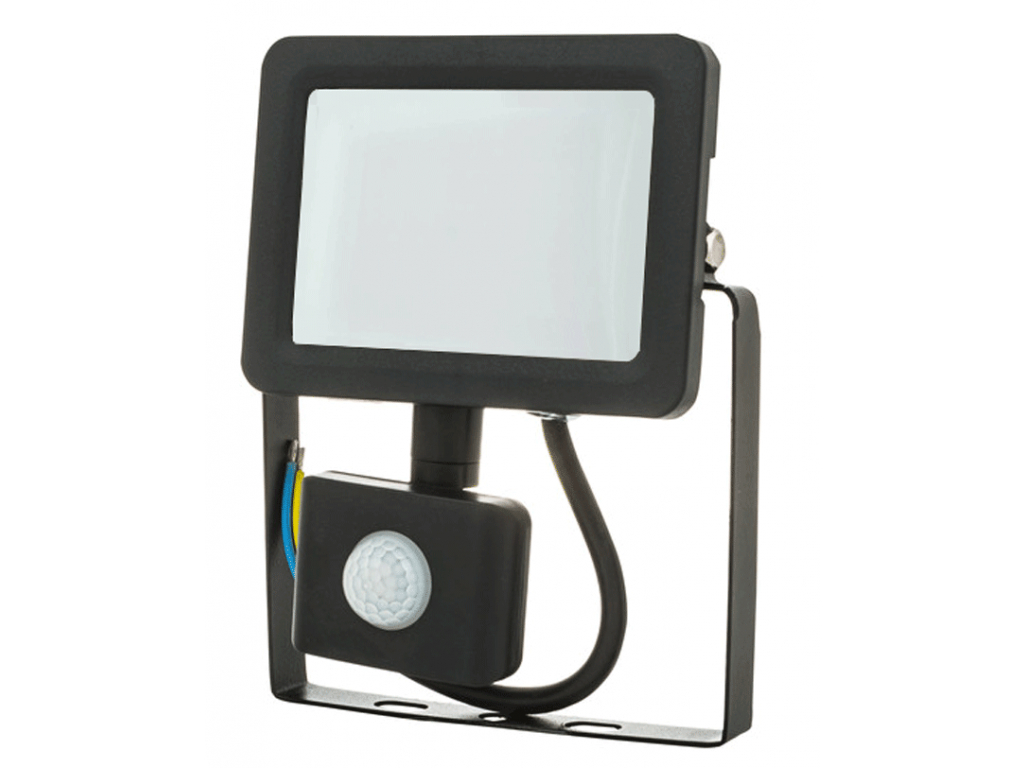 Černý LED reflektor 20W s pohybovým čidlem 5000K denní bílá - LEDSVITI.cz